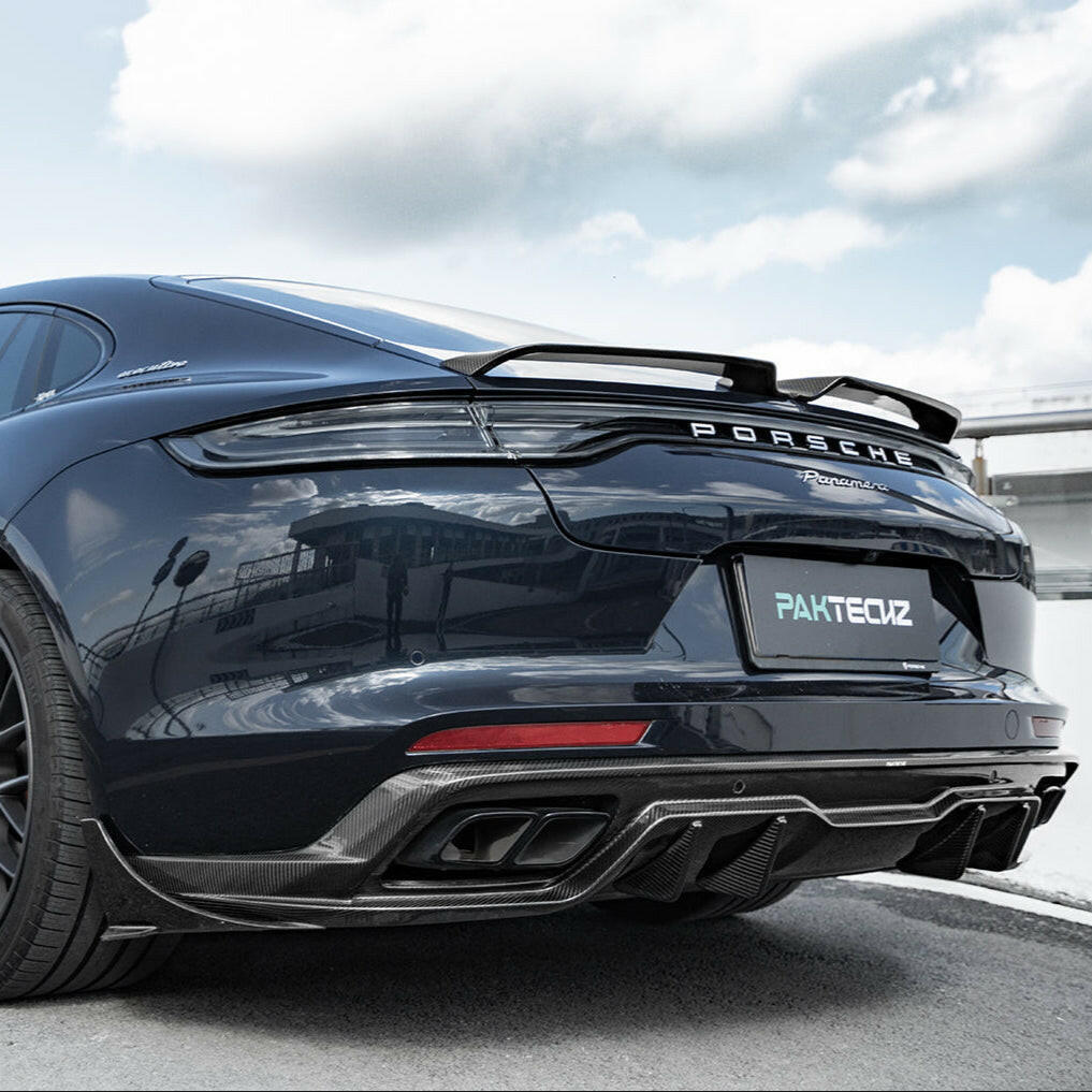 Paktechz Carbon Fiber Rear Diffuser w/ Splitters - Porsche Panamera (9 ...